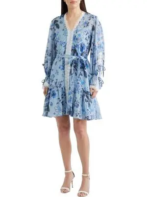 Kobi Halperin Beli Tie Waist Long Sleeve Dress - Powder Blue Multi