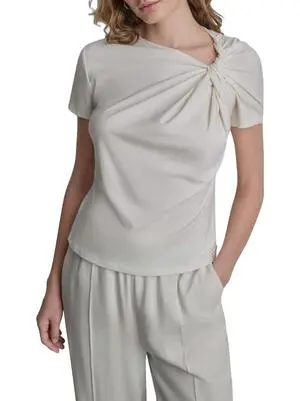 Dkny Twist Neck Cotton Blend Top Coconut