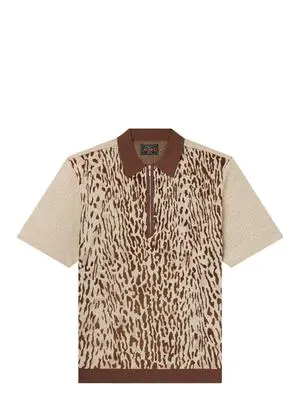 BEAMS Beams Plus - Leopard-Jacquard Cotton-Blend Half-Zip Polo Shirt - Men - Neutrals - M Beige