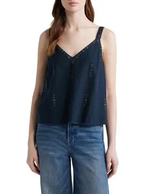 Rag & Bone Aubrey Grommet Trim Linen & Cotton Camisole - Sal