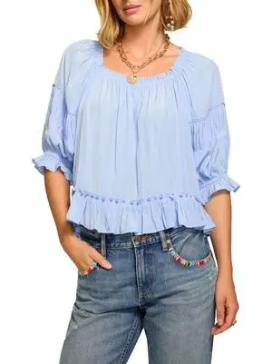 Ramy Brook Natasha Peasant Top - Bazaar Blue