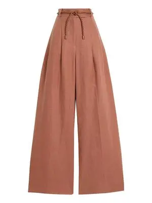ZIMMERMANN Belted Linen Wide-Leg Pants
