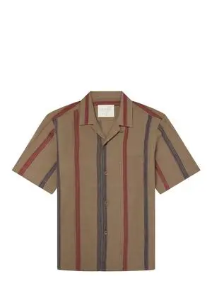 KARDO Ronen Camp-collar Striped Jacquard-knit Cotton Shirt - Green