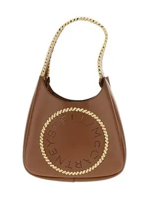 Stella McCartney Small Hobo Bag With Raffia Logo - Marrone
