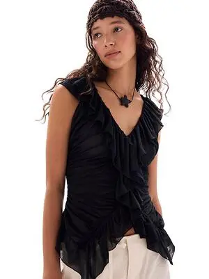 Free People Blythe Ruffle Top - Black