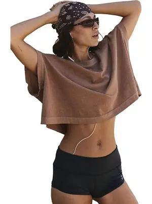 Free People Keep It Easy Cropped T-shirt - Camel