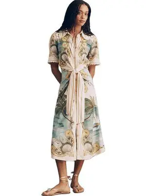 Farm Rio Royal Sea Gathered-waist Midi Dress - Royal Sea Multicolor