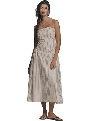 Faithfull The Brand Faithfull Benetta Strapless Midi Dress Fiori Stripe Lemon