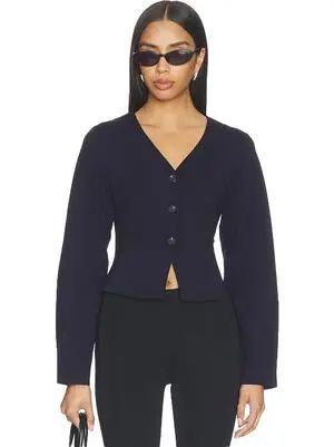 ALIGNE Doyer Ponte Top Button Down Shirt With Cinched Waist - Navy