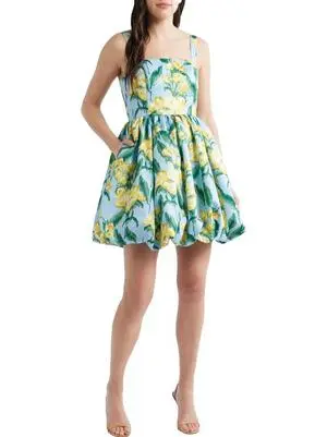 Julia Jordan Floral Square Neck Fit-and-flare Mini Dress - Blue Multi