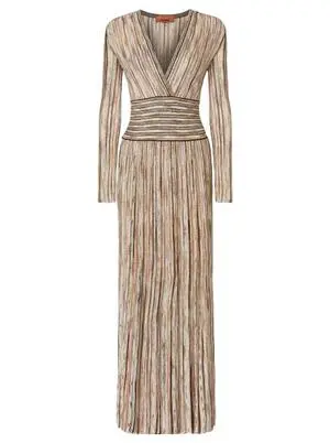 Missoni Long Ribbed Viscose-blend Dress With Sequins - Gold& Brown