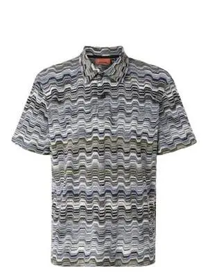 Missoni Cotton Polo Shirt With Raschel Knit And Greek Motif Green