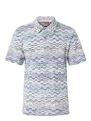 Missoni Cotton Polo Shirt With Raschel Knit And Greek Motif - Light Blue