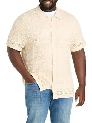 Lucky Brand Big & Tall Crochet Button-up Sweater - Whitecap