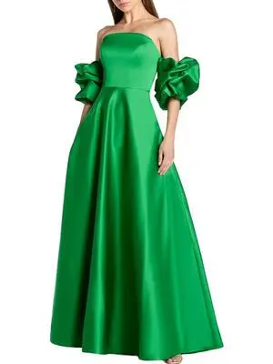 Mac Duggal Satin Off-the-shoulder Puff Sleeve Ballgown - Spring Green
