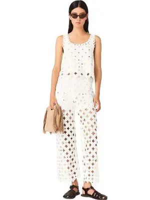 Maje Crochet Trousers With Mirrors - White