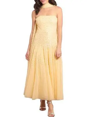 NEEDLE & THREAD Sunrise Sequin Strapless Cape Ballerina Dress