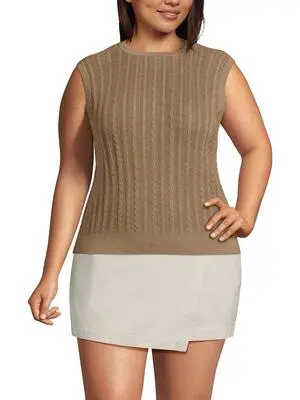 LANDS' END Cotton Pointelle Shell - Vicuna Heather