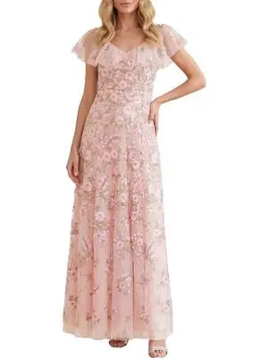 NEEDLE & THREAD Eden Rose V-neck Ankle Gown - Opal/multi
