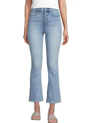LANDS' END High Rise Button-Fly Kick Flare Crop Jeans Arctic Indigo