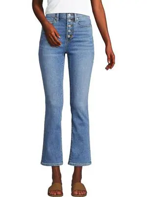 LANDS' END High Rise Button-Fly Kick Flare Crop Jeans Beau Blue