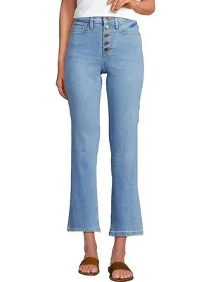 LANDS' END High Rise Button-Fly Kick Flare Crop Jeans Mellow Indigo