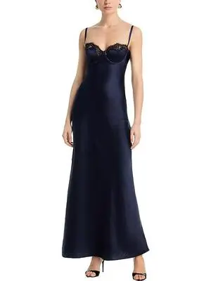 L'Agence L'agence Sayla Silk Bias Cut Maxi Dress With Lace Trim Midnight