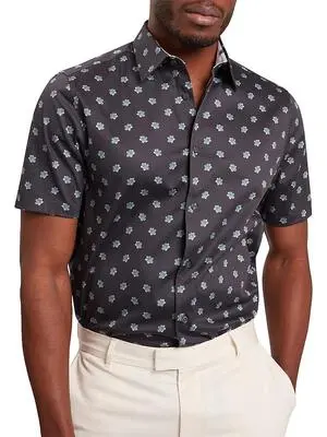 Ted Baker London Chaska Short Sleeve Regular Fit Ditsy Floral Print Shirt - Navy