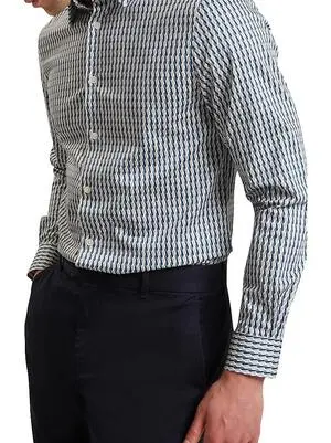 Ted Baker London Firdawi Long Sleeve Slim Stripe Geo Shirt - Navy
