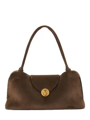 Versace Medium Suede Shoulder Bag - Taupe/gold