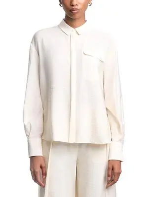 Emporio Armani Textured Techno Rayon Long Sleeve Shirt - Vanilla