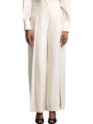 Emporio Armani Textured Pleated Wide Leg Pants - Vanilla