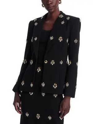 SERGIO HUDSON Crystal Embroidered Wool Blazer - Ebony