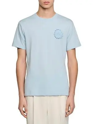 Sandro Cotton Crochet Flower Tee - Sky Blue