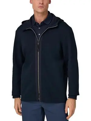 Boggi Milano Scuba Pique Full Zip Hooded Sweatshirt - Navy Blue