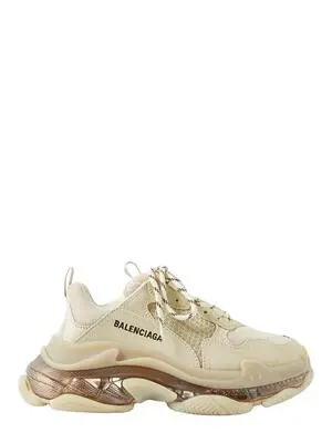 Balenciaga Triple S Clear Sole Logo-Embroidered Sneakers Neutrals