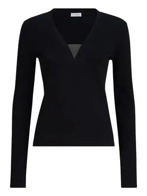 Brunello Cucinelli Stretch-cotton T-shirt With Monili Detailing - Black