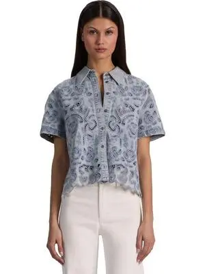 Alice + Olivia Lane Eyelet Denim Button-down Shirt - Blue