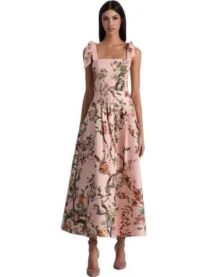 Alice + Olivia Hana Midi Dress With Tie Straps - Red