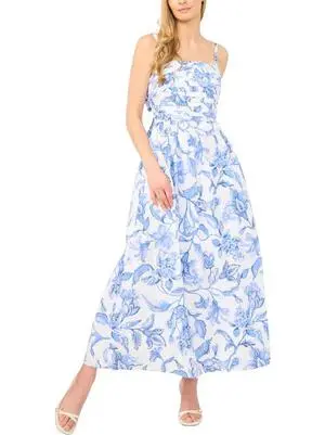 Halogen Pleated Back Cutout Cotton Maxi Sundress - Lucent White