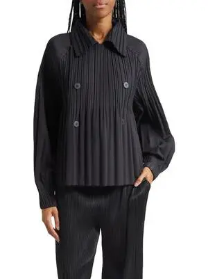 Issey Miyake Pleated Double-breasted Jacket - Black