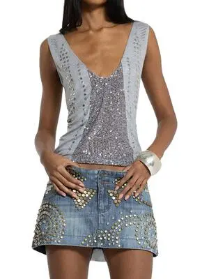 JADED LONDON Studded Sequin Tank - Grey