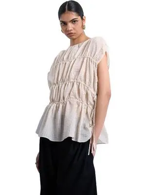 Topshop Channeled Cap-sleeve Top - Ivory