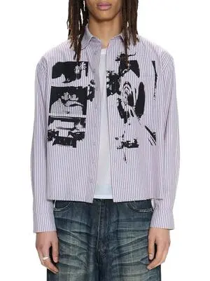 JADED LONDON Stripe Graphic Button-up Shirt - Grey