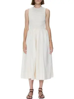 PISTOLA Pistola Gladys Smocked Midi Dress Oyster Shell