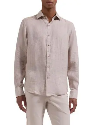 Bugatchi Axel Shaped Fit Linen Button-up Shirt - Camel