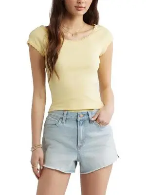 Bp. Lace Trim Cotton-blend T-shirt - Yellow Begonia