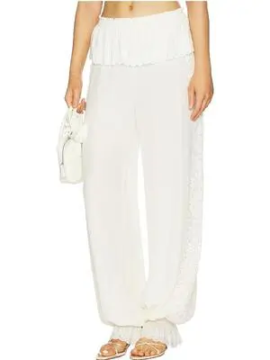 LoveShackFancy Clyra Lace Trimmed Silk Pants - Cream