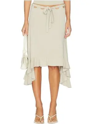 With Jéan Carrie Asymmetrical Ruffle Midi Skirt - Sage