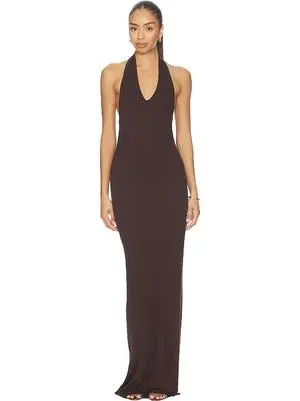 Enza Costa Silk Rib U-neck Halter Maxi Dress - Chocolate